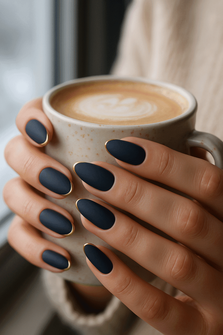 10 Matte Navy & Gold Nail Designs That Look Effortless and Luxurious ...